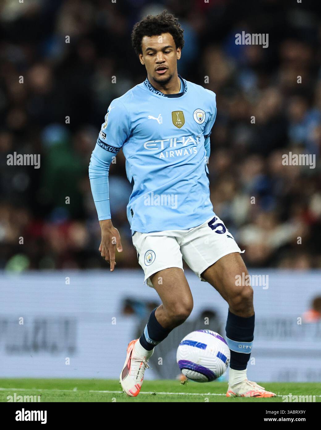 Manchester, UK. 02nd Apr, 2025. Oscar Bobb of Manchester City in action ...