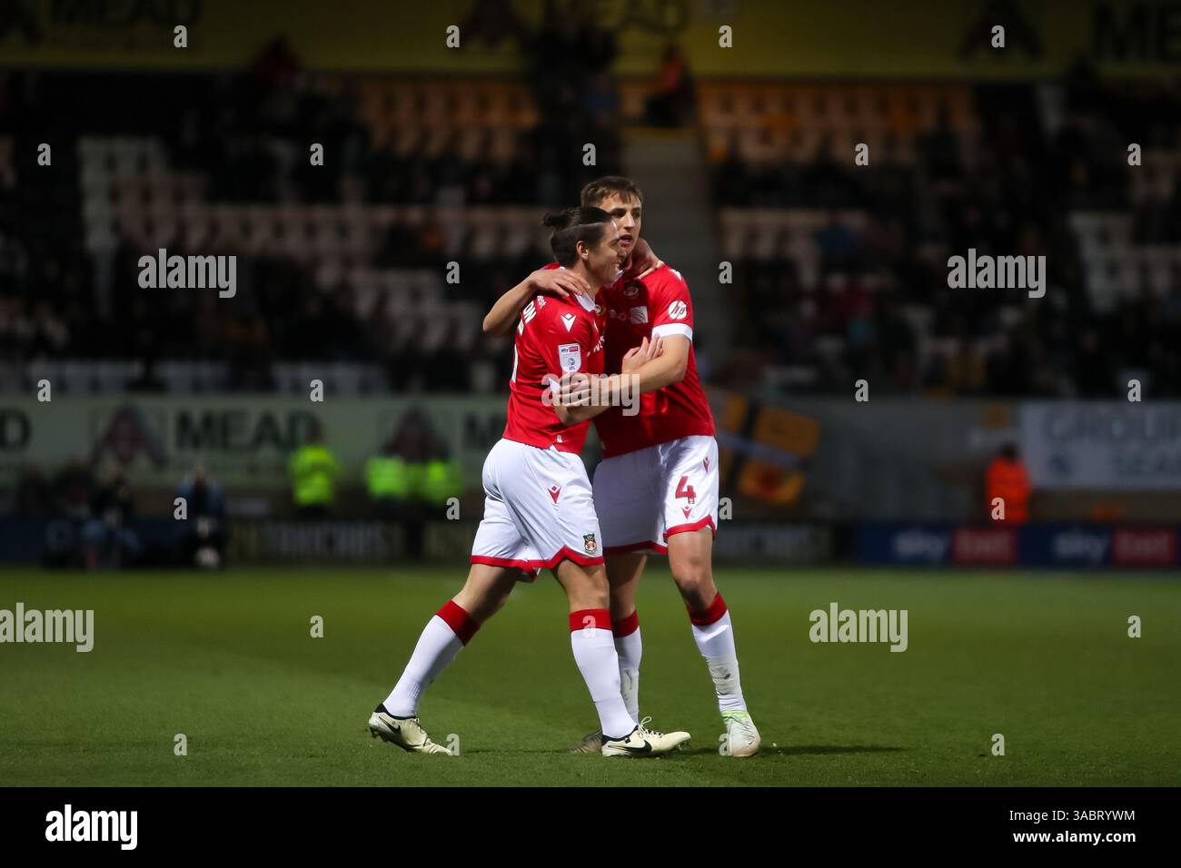 Max Cleworth and George Dobson of Wrexham celebrate scoring their team ...
