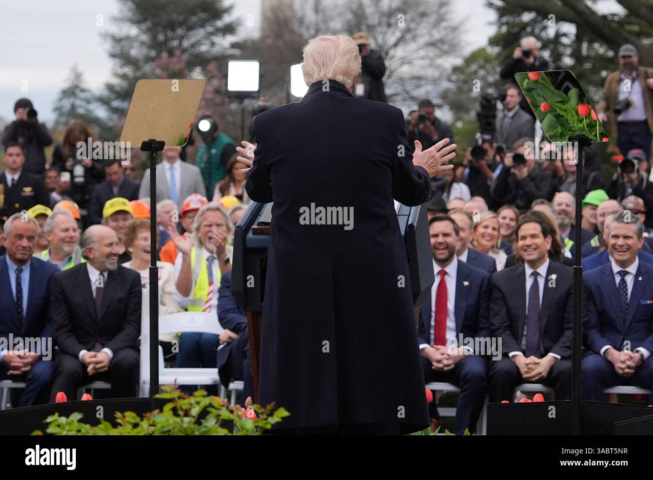 President Donald Trump speaks during an event to announce new tariffs ...