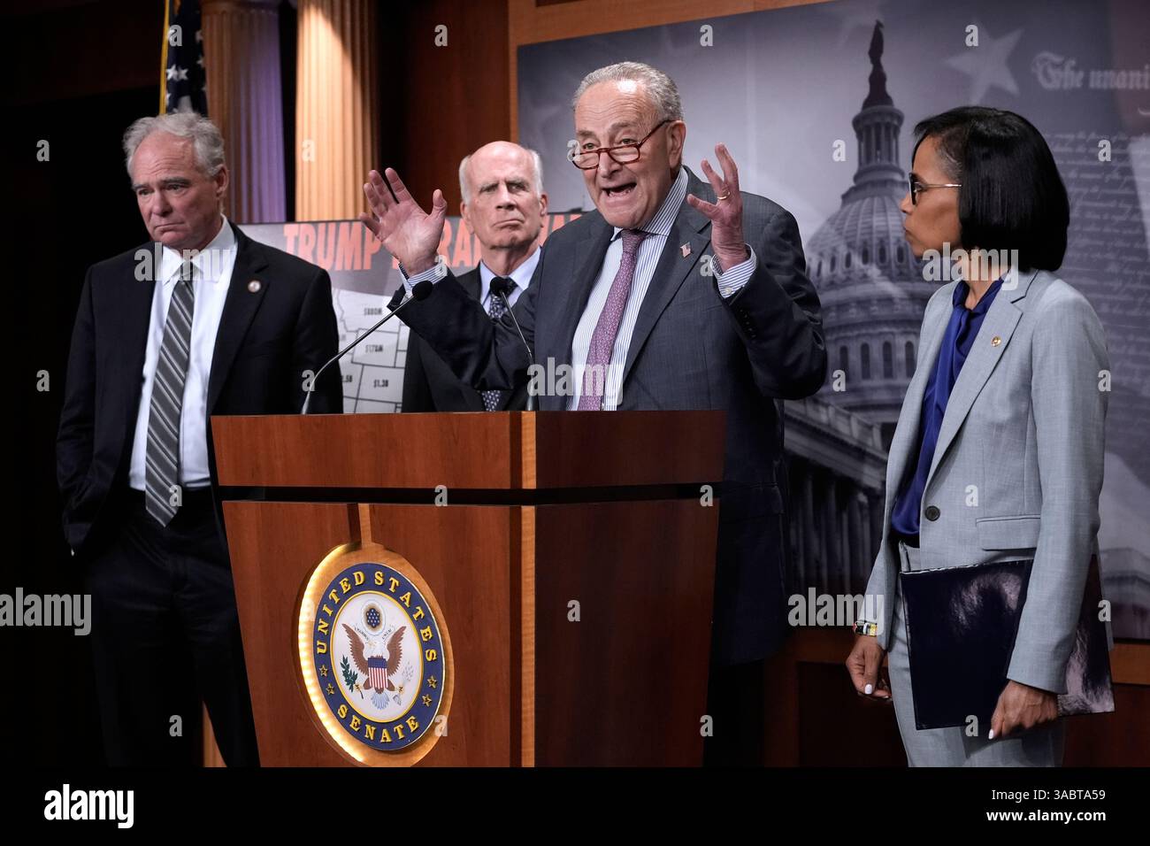 Senate Minority Leader Chuck Schumer, D-N.Y., center, is joined from ...