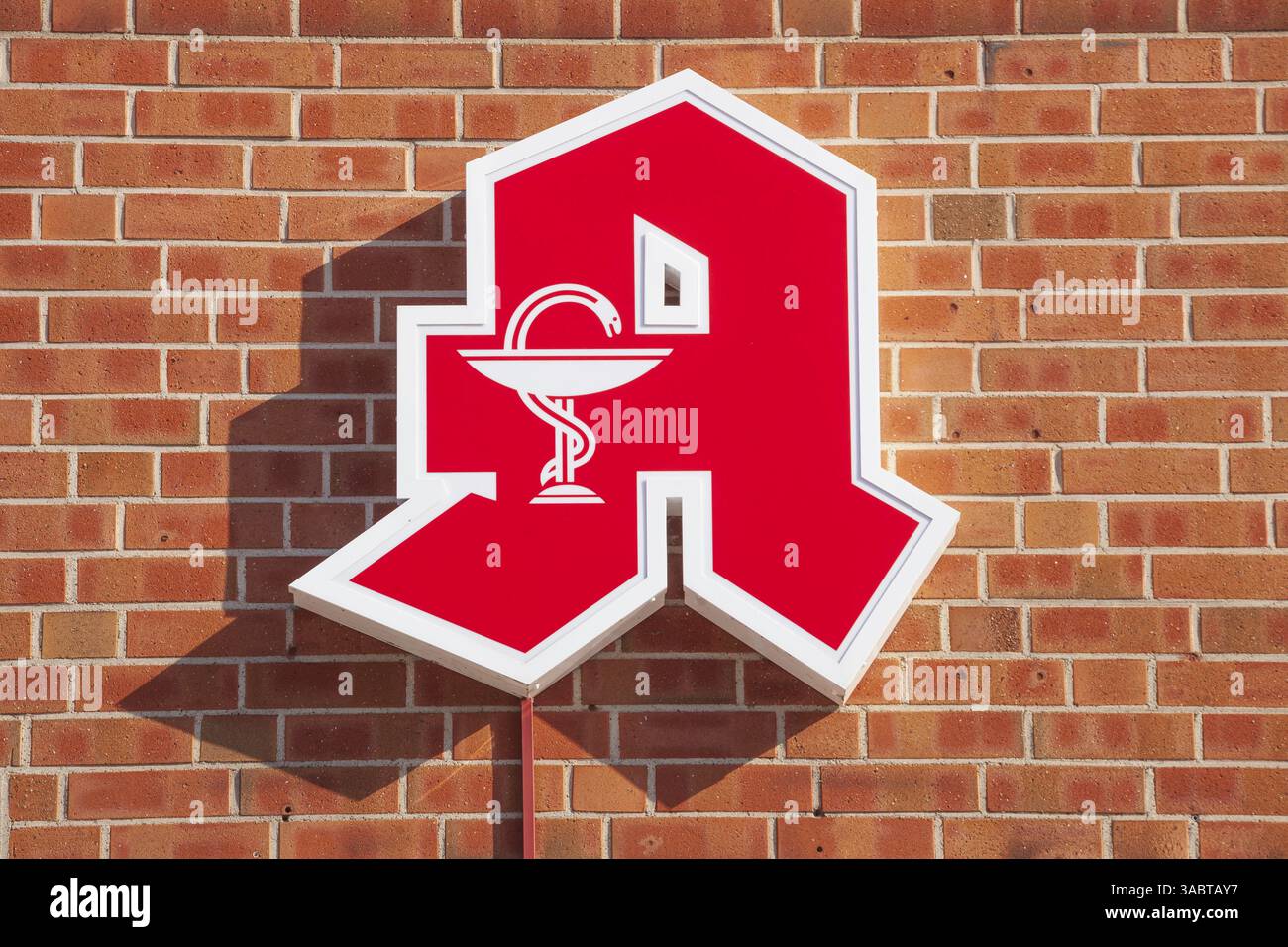 Pharmacy symbol, pharmacy logo, red A with Aesculapian snake, Germany ...