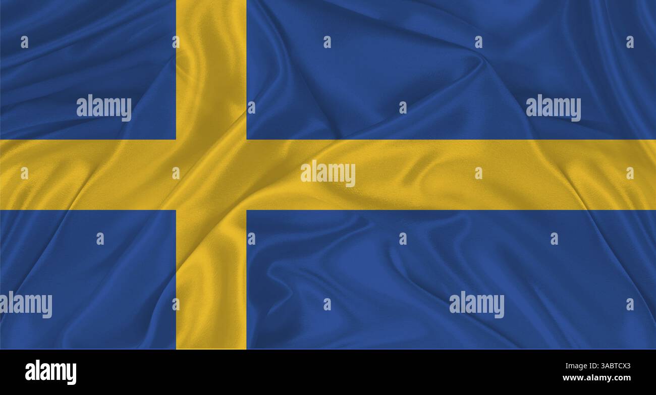 Swedish flag with fabric texture. Realistic flag of Sweden waving Stock Photo - Alamy