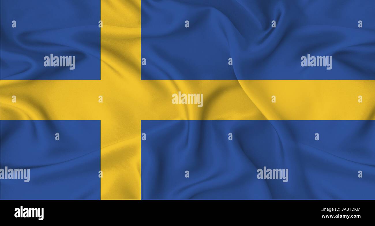 Realistic Sweden flag waving. Close up of flag of Sweden with cloth texture Stock Photo - Alamy