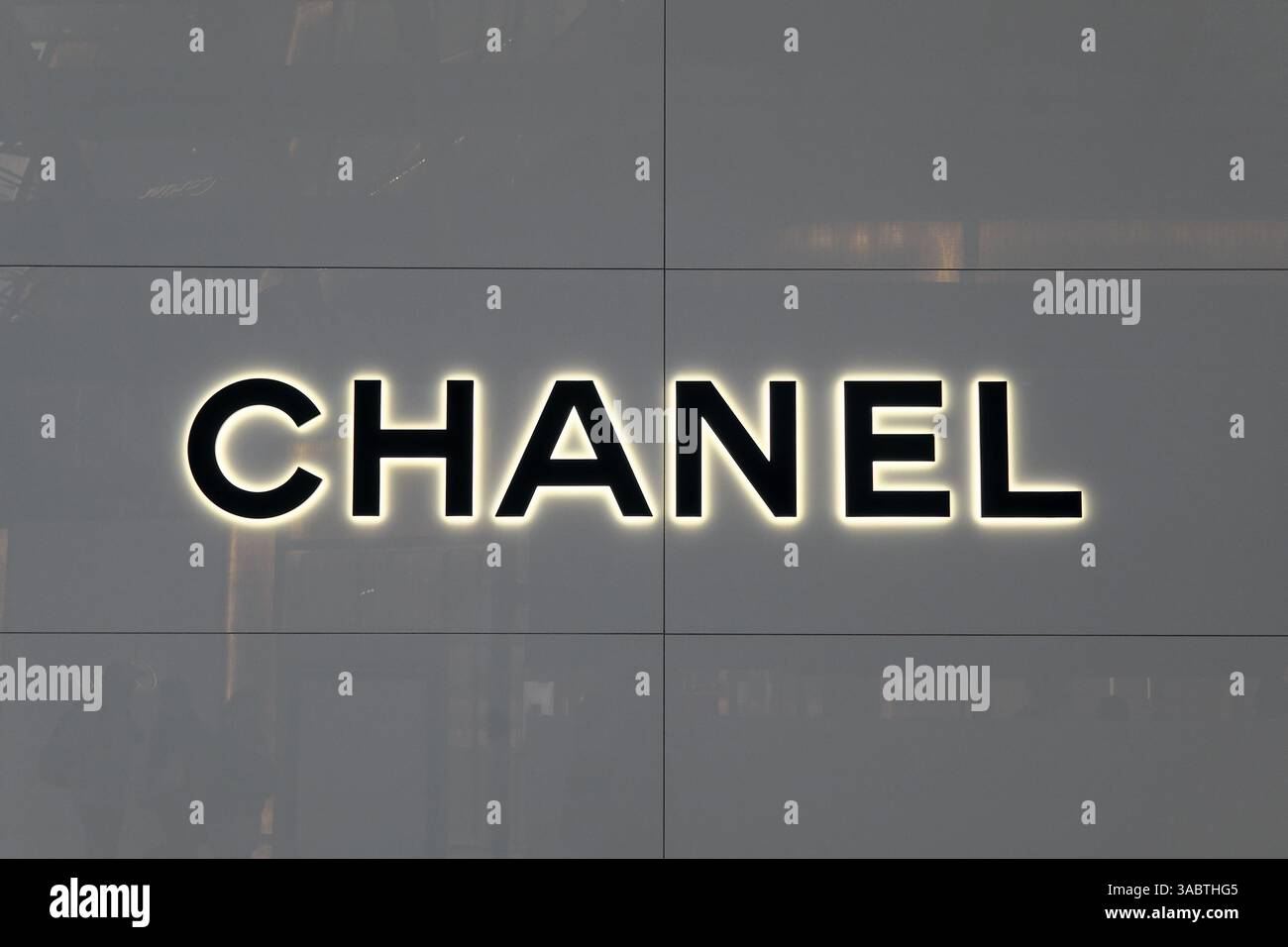 Company logo of the luxury brand Chanel in the departure area of ...