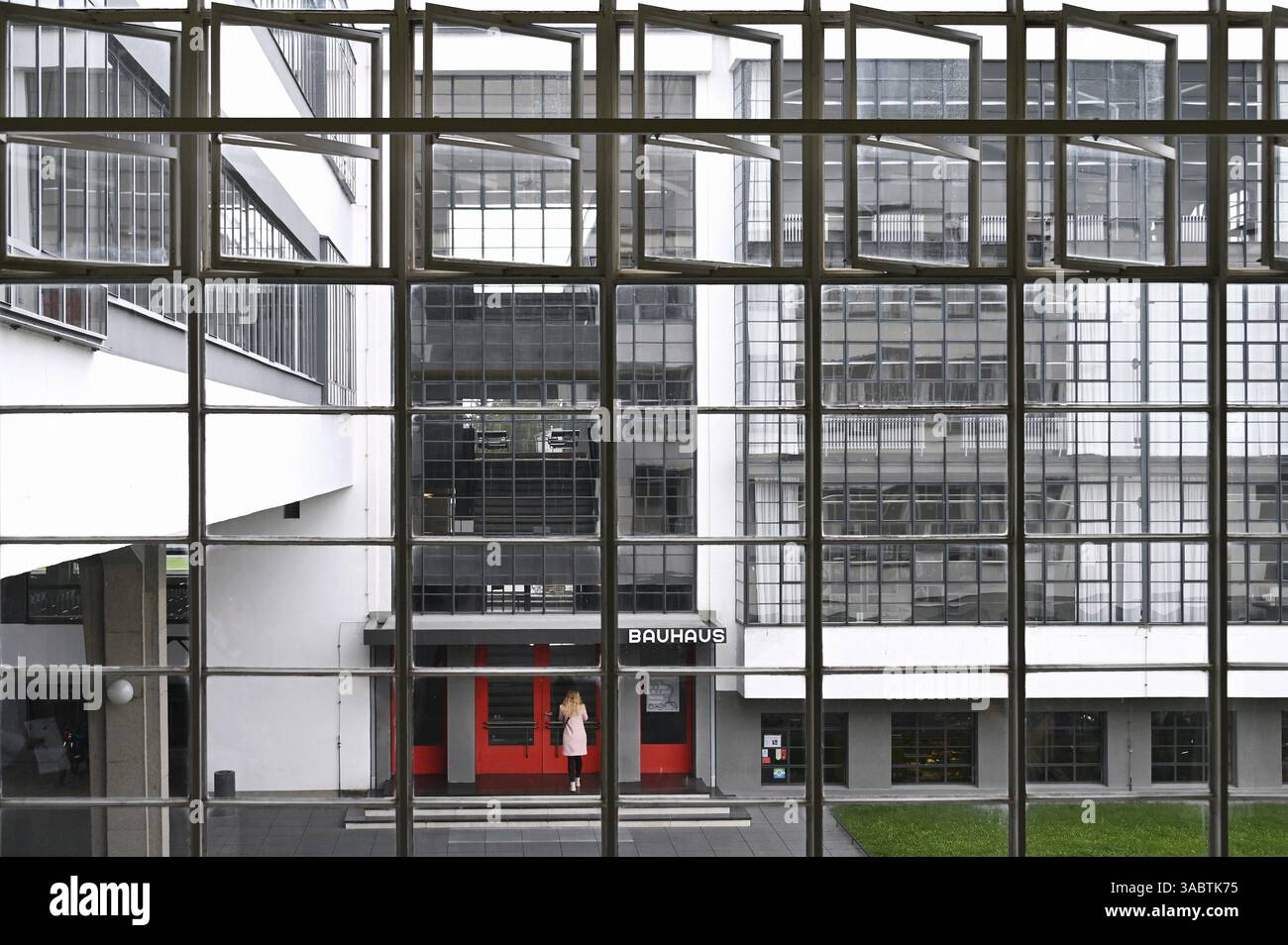 Window in the Bauhaus staircase, Dessau, Saxony-Anhalt, Germany, Europe ...