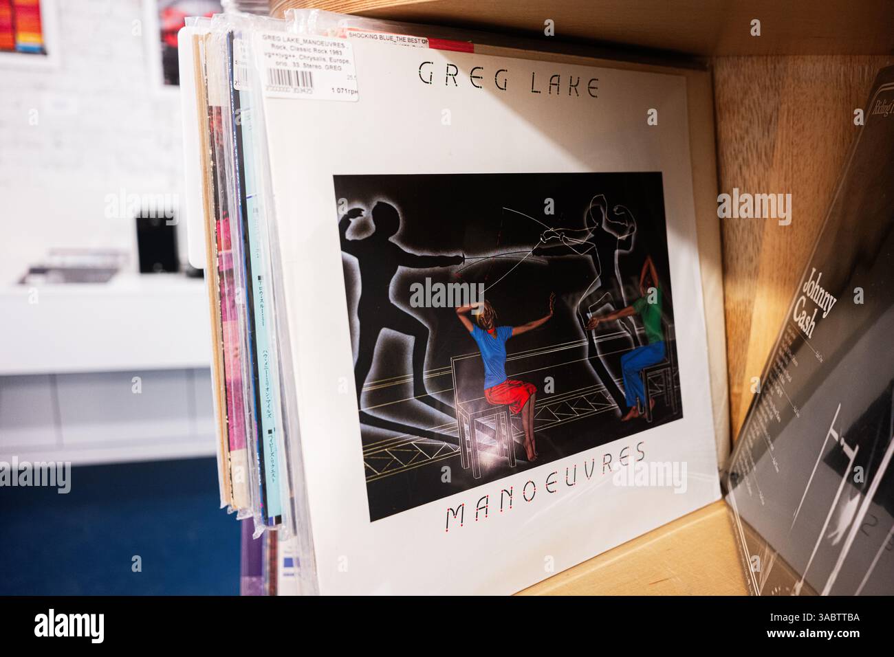 Lviv, Ukraine - April 01, 2025: Vinyl record store showing Greg Lake ...