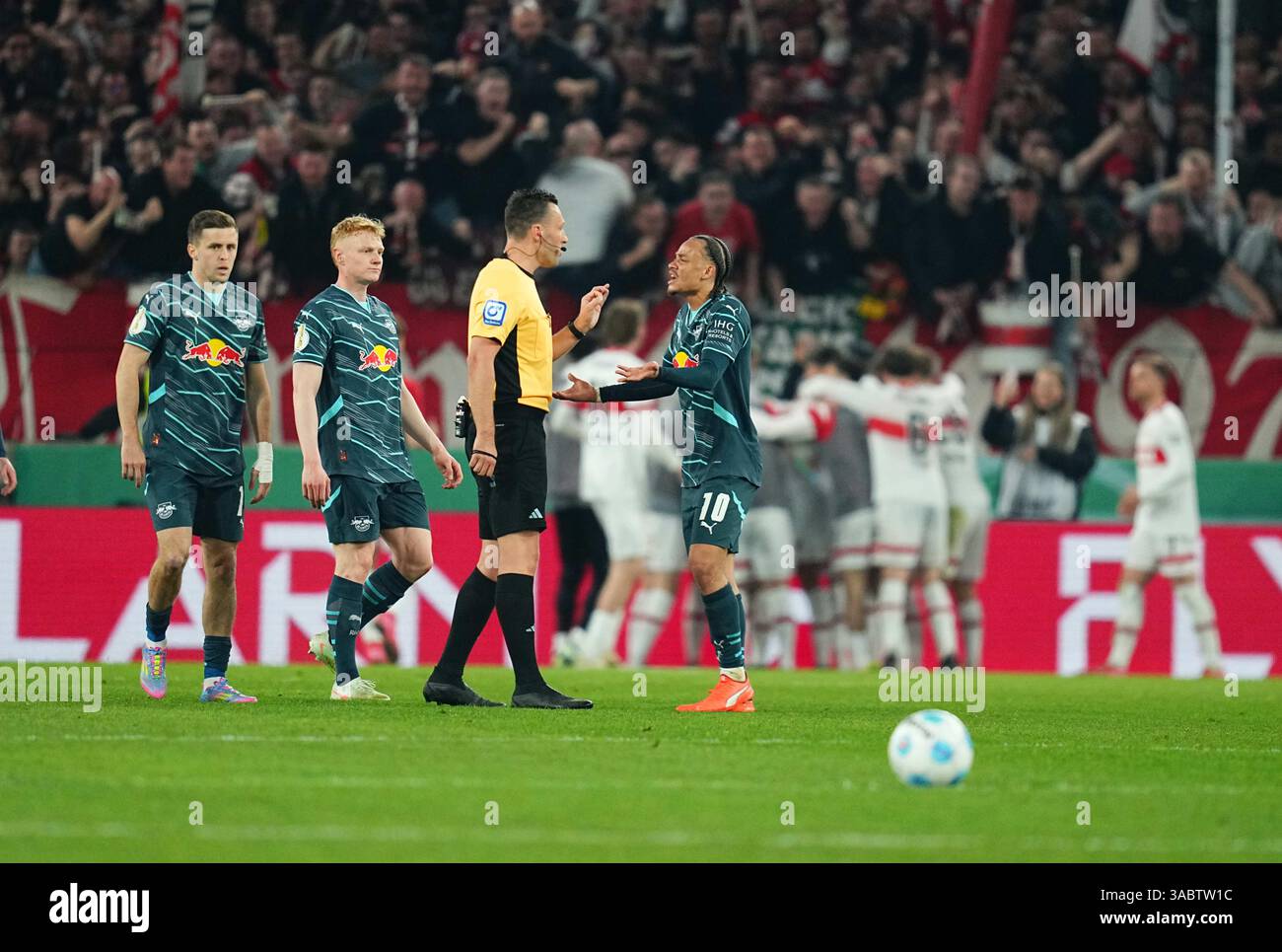 Stuttgart, Germany. 02nd Apr, 2025. April 02 2025: Xavi Simons of RB Leipzig gestures during a ...