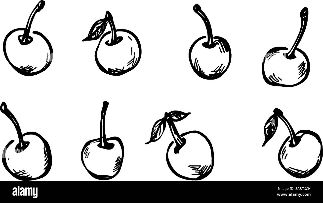Hand-Drawn Cherries Collection Stock Vector Image & Art - Alamy