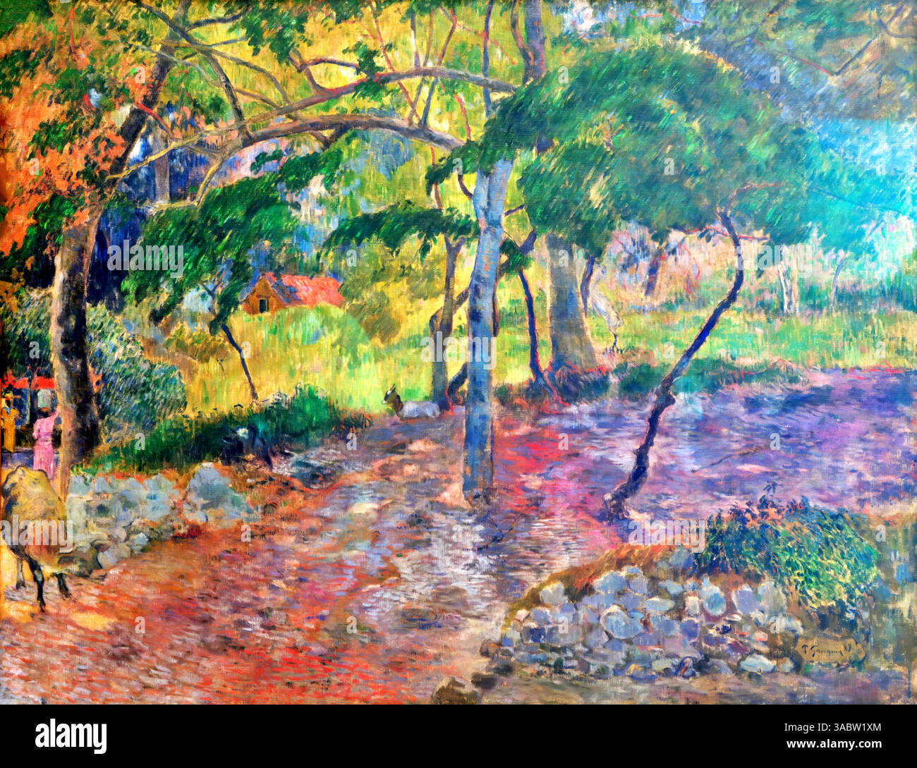 Trees by stream Stock Vector Images - Alamy