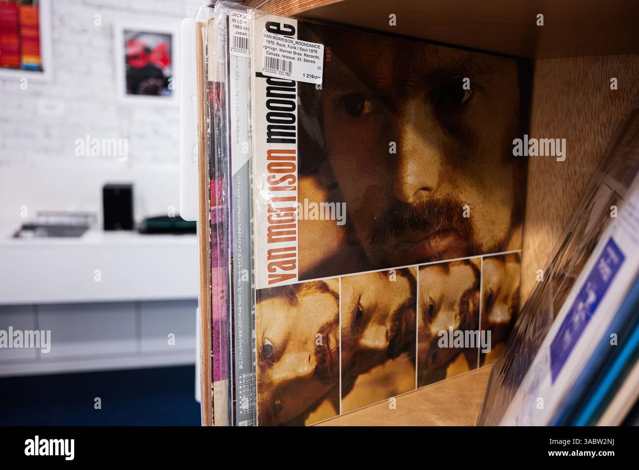 Lviv, Ukraine - April 01, 2025: Vinyl records on display showcasing Van ...