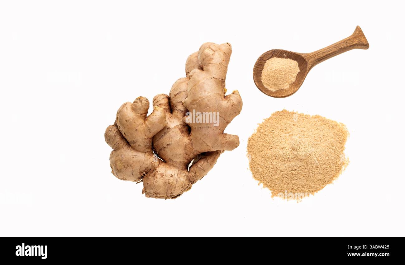 Organic ginger root and powder - Zingiber officinale Stock Photo - Alamy