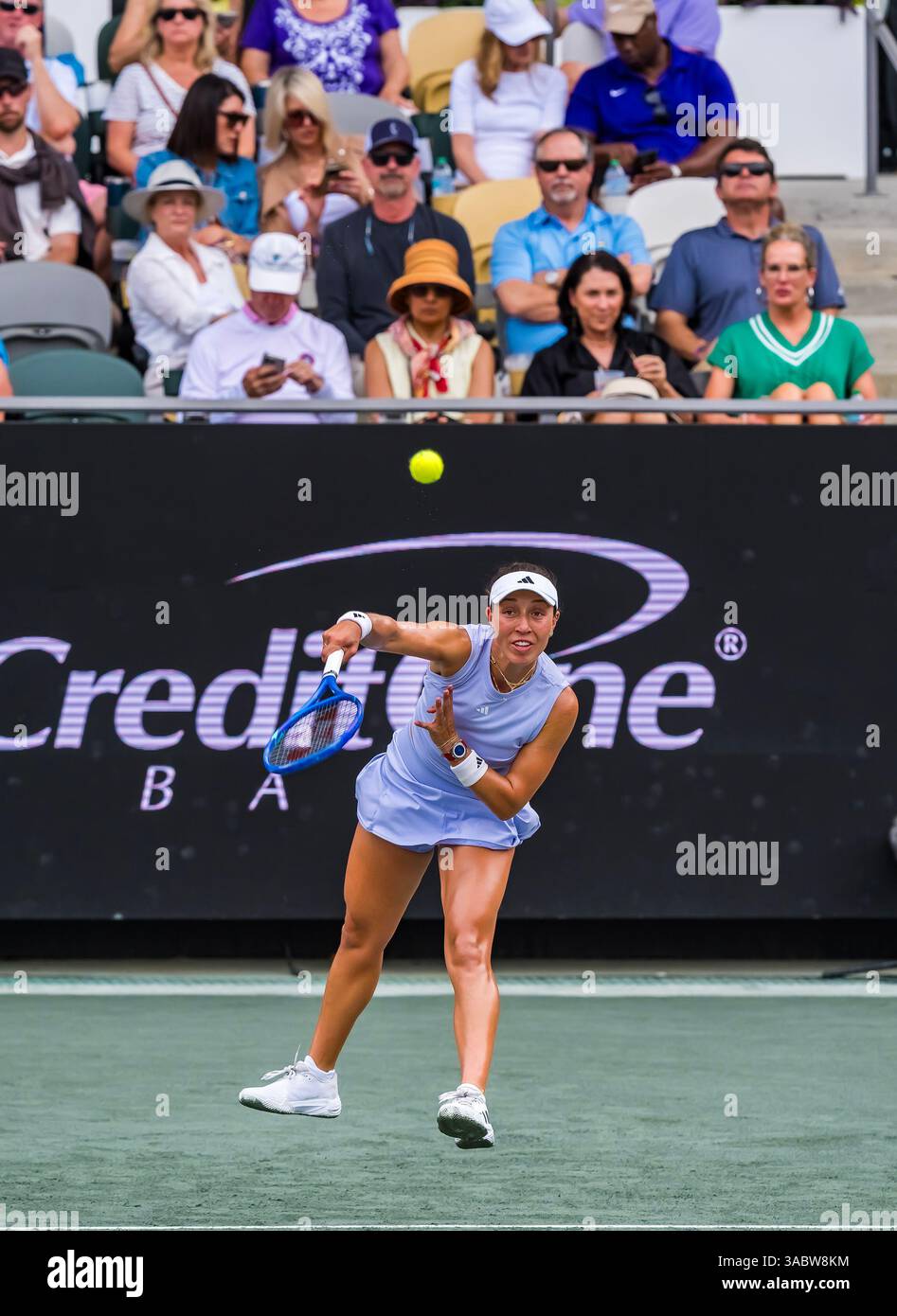 April 2, 2025, Daniel Island, Sc, USA: JESSICA PEGULA (1) USA) serves ...