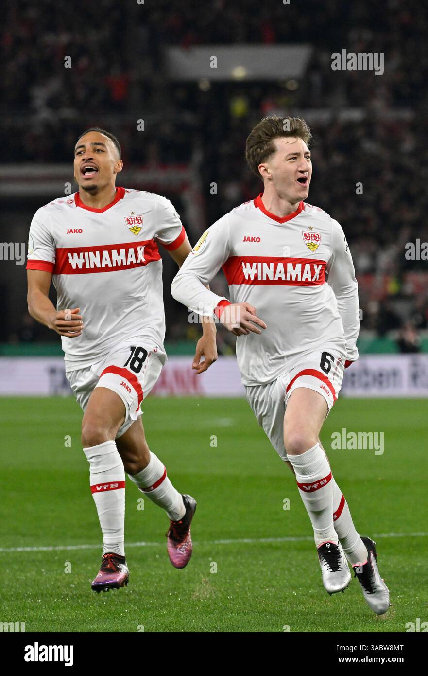 Stuttgart, Deutschland. 02nd Apr, 2025. TOR zum 1:0 Angelo Stiller VfB Stuttgart (06) Torjubel ...