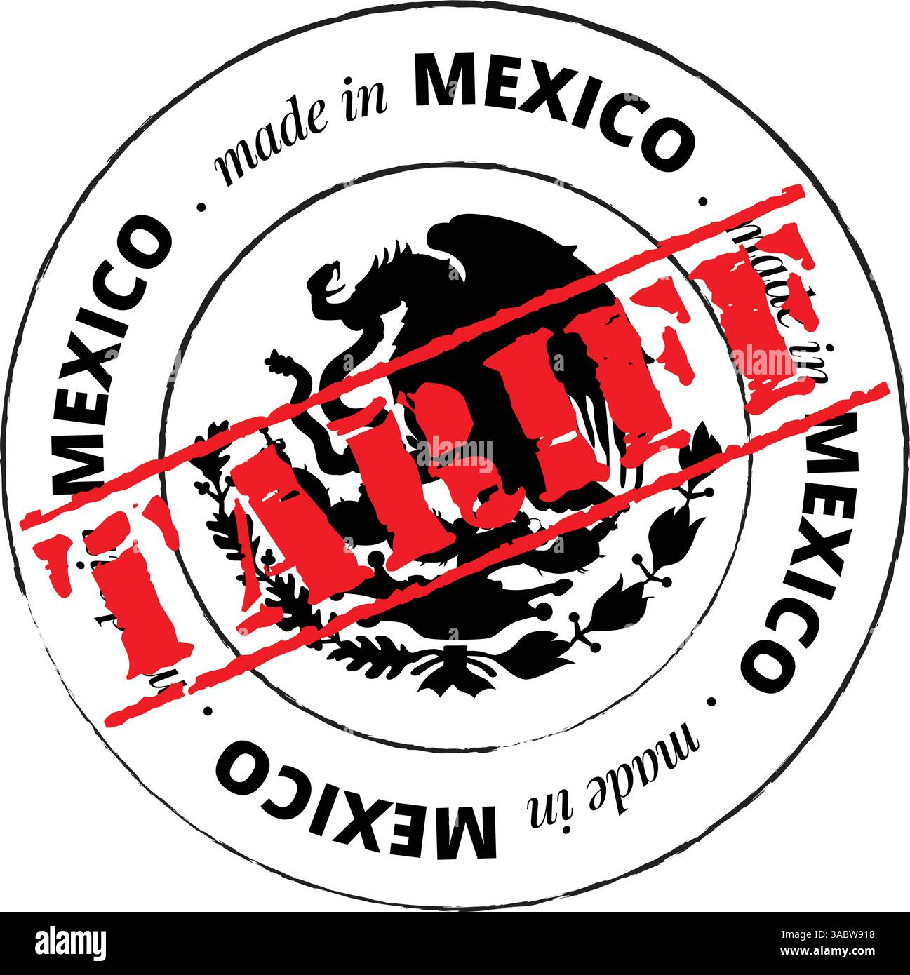 Tariffs stamp on made-in-Mexico seal.Import tariff applied on Mexican ...
