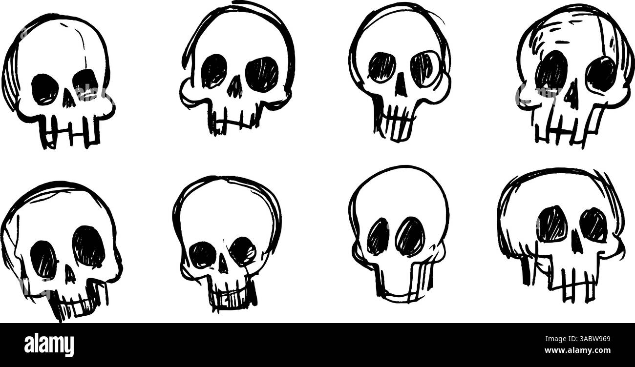 Hand-Drawn Cartoon Skull Illustrations Stock Vector Image & Art - Alamy
