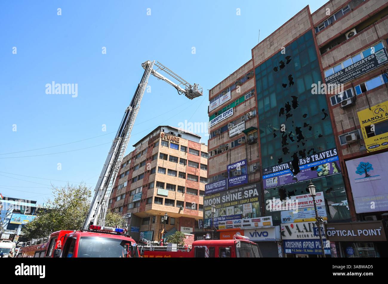 NOIDA, INDIA - APRIL 2: A fire broke out in a real estate office on the ...