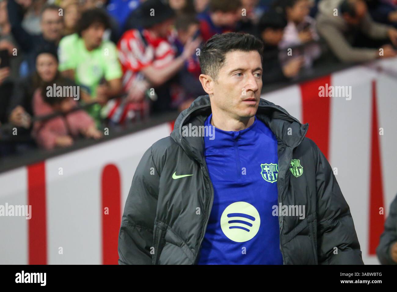 Madrid, Spain, April 2, 2025: FC Barcelona player Robert Lewandowski (9 ...