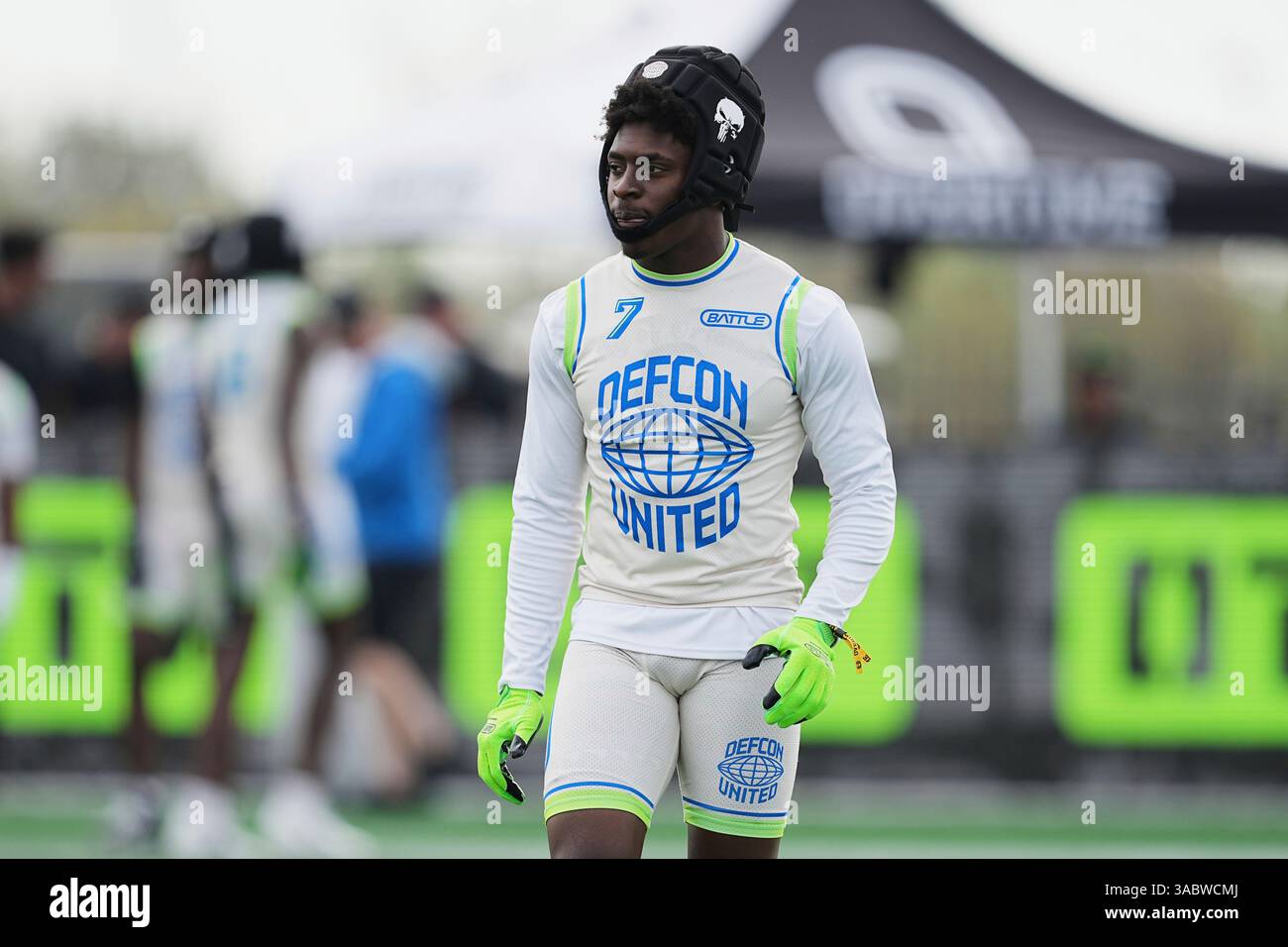 Defcon United cornerback Chakai Scott lines up against SFE during OT7 ...
