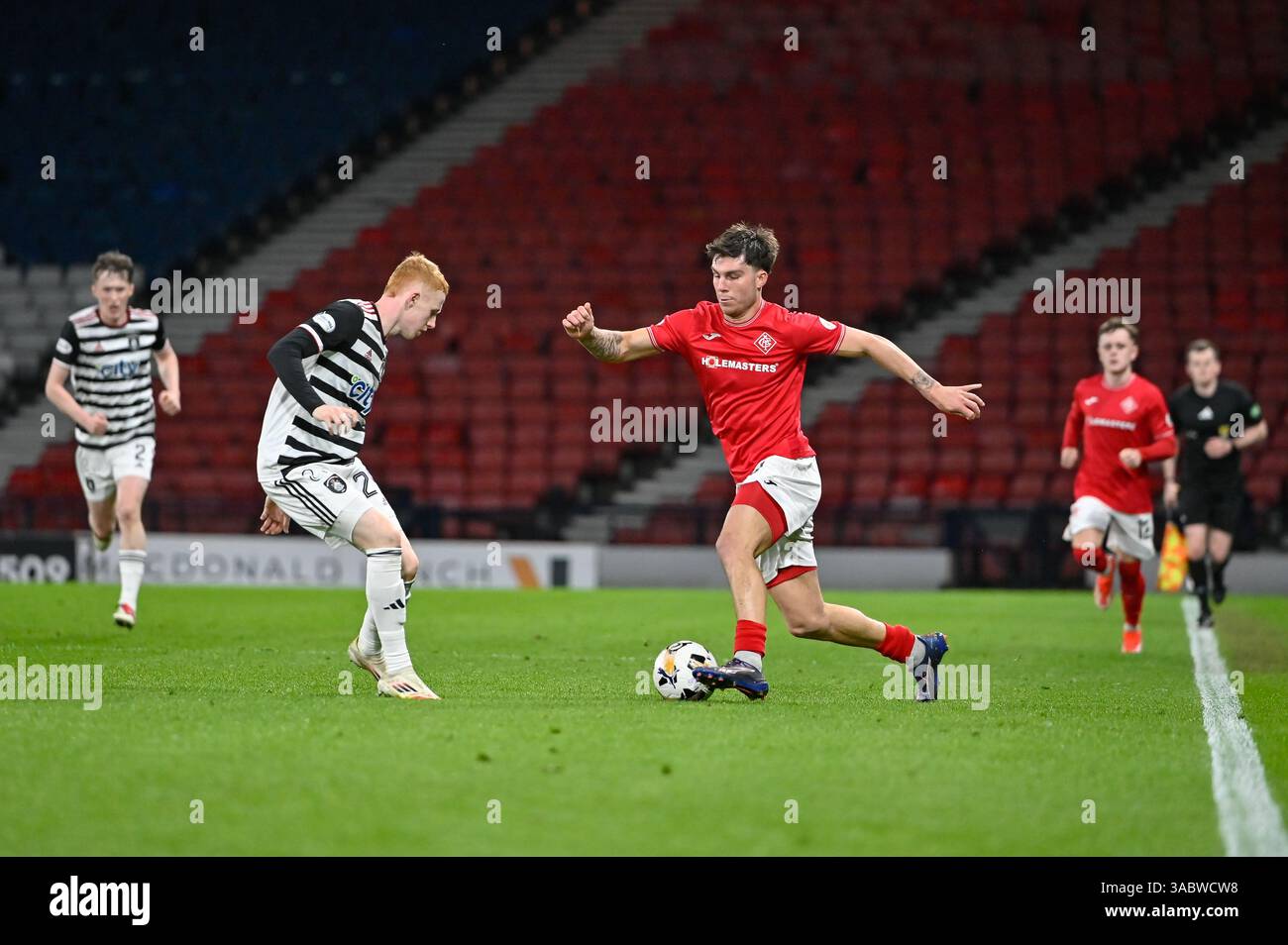 Glasgow, Scotland, UK. 2nd April, 2025. Mason Hancock of Airdrieonians ...