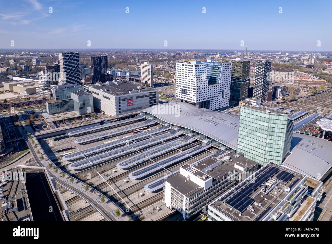 Aerial view of central train station high rise office real estate ...