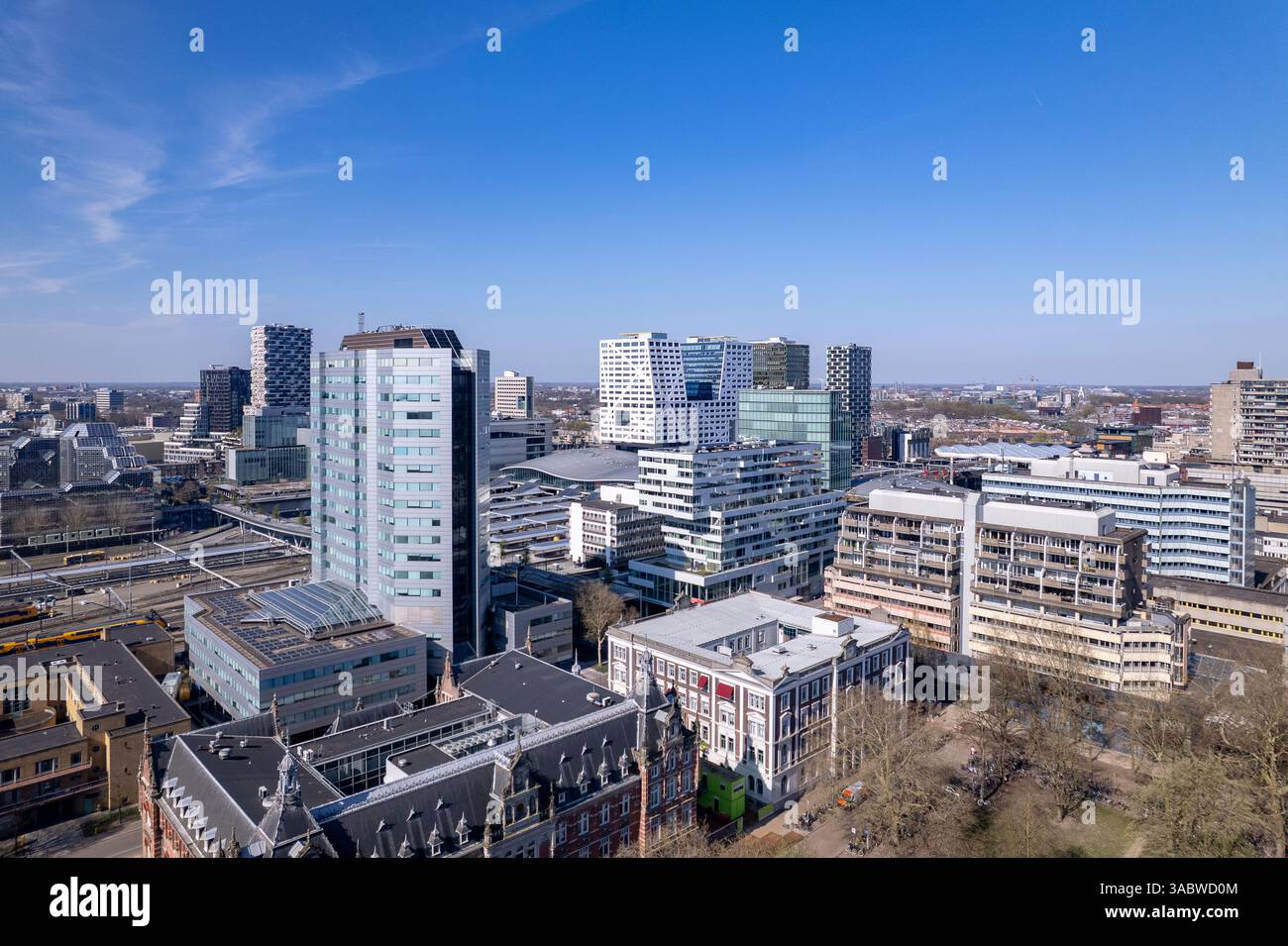Aerial view of central train station high rise office real estate ...
