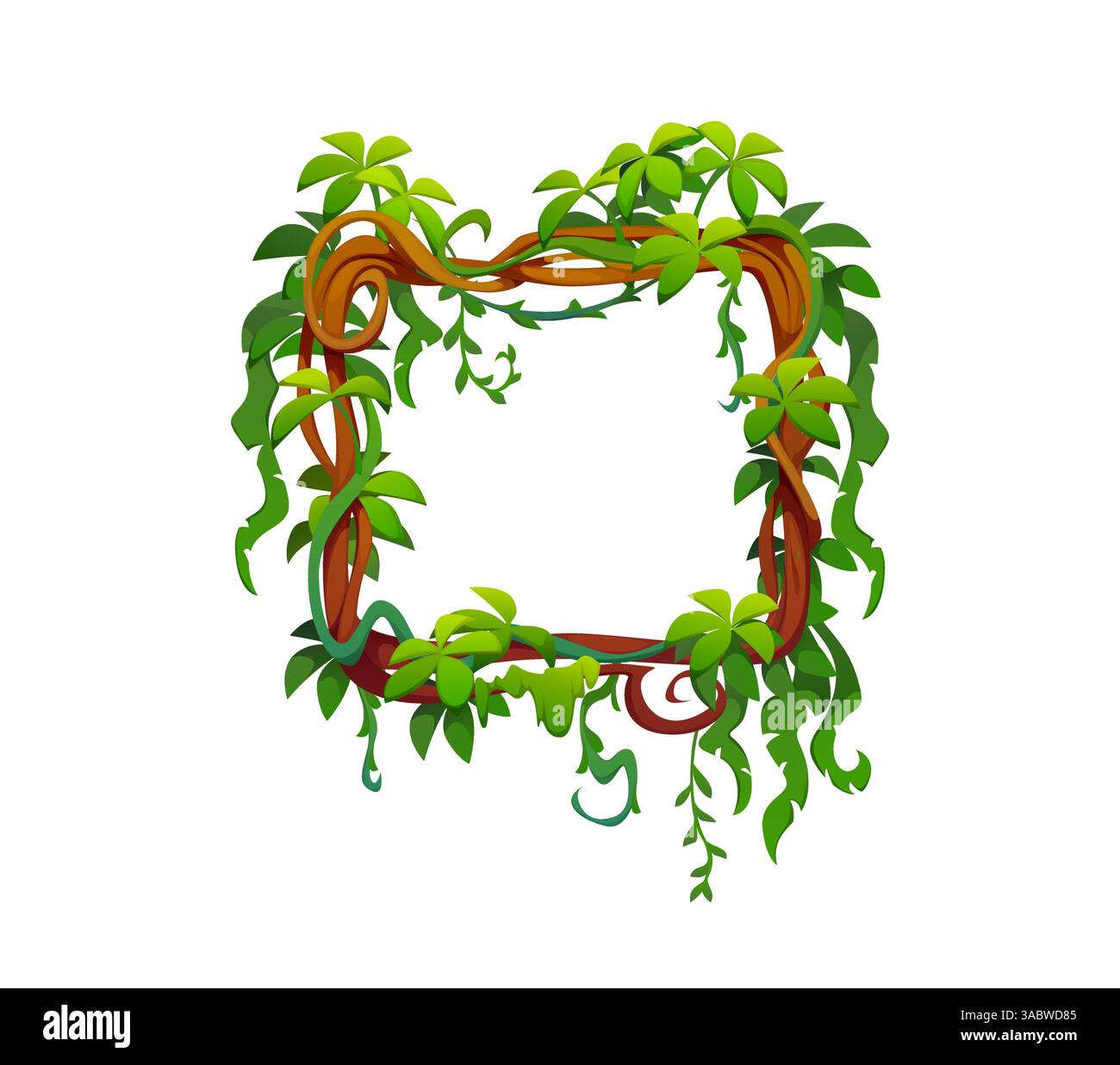 Jungle tropical forest liana green leaves frame with lush exotic plants ...