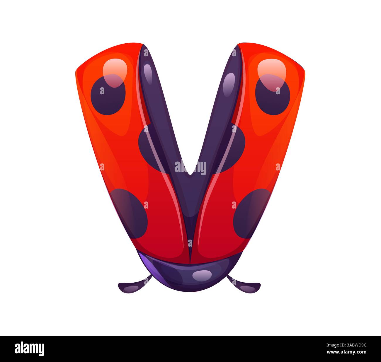 Ladybug insect cartoon font letter V. Cute lady bug kids ABC font ...