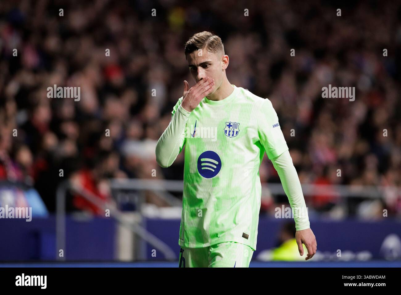 MADRID,SPAIN - 2 April:Fermin Lopez of Barcelona reacts to a missed ...