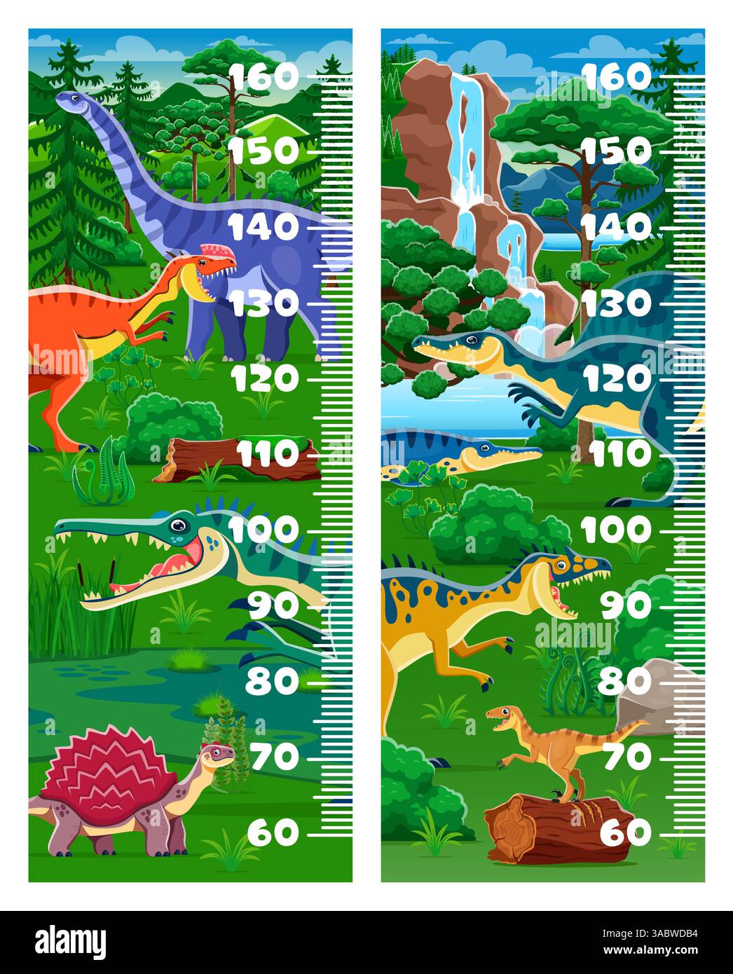 Kids height chart ruler with funny dinosaurs and cartoon Jurassic ...