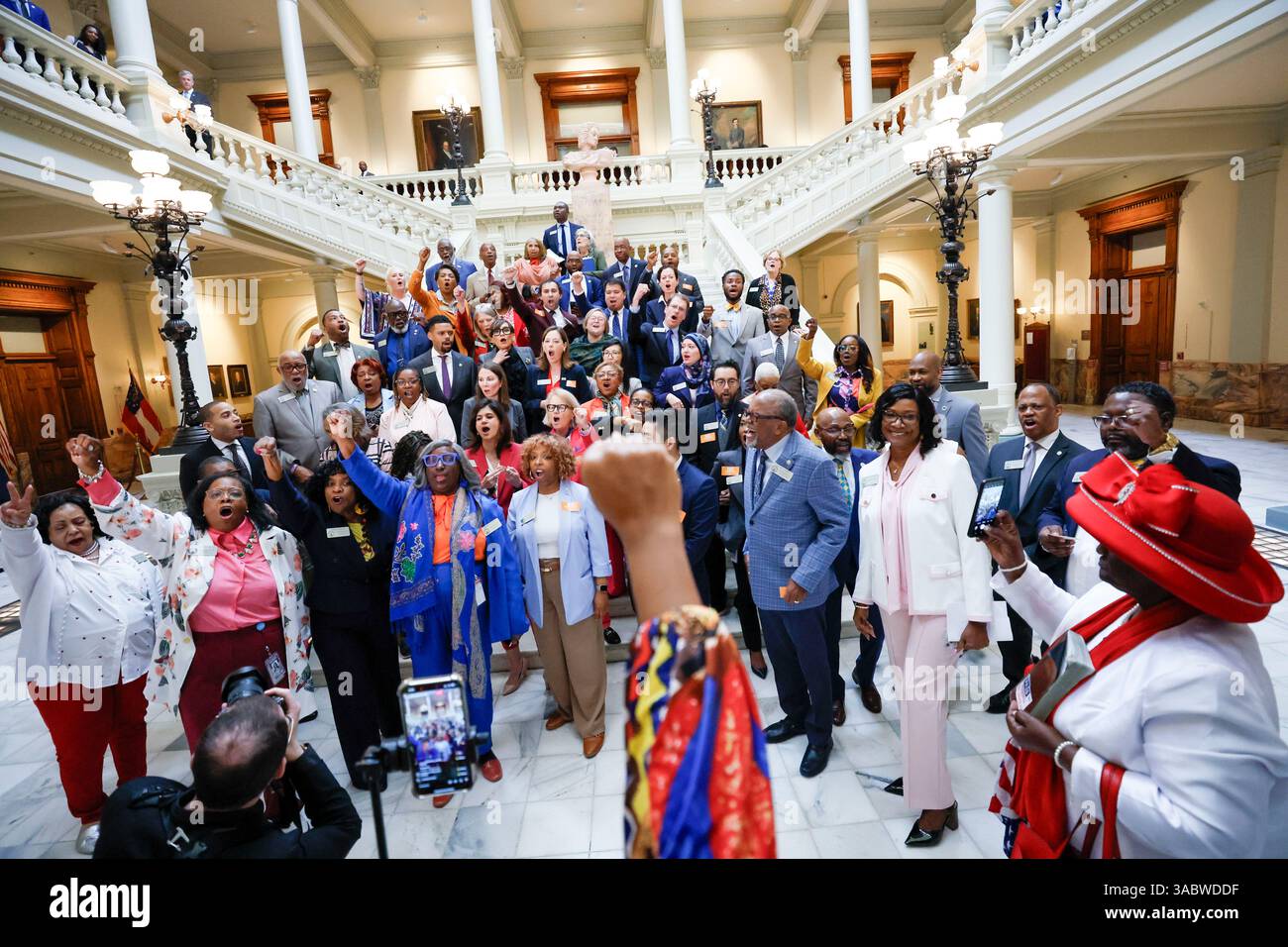 Georgia House Democrats hold a protest on the north steps after walking ...