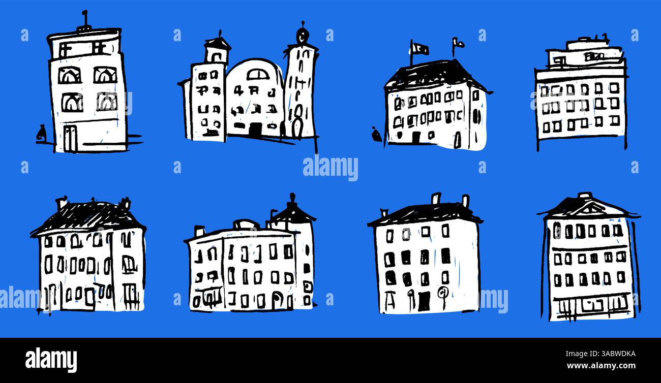 Whimsical Hand-Drawn Building Sketches Stock Vector Image & Art - Alamy