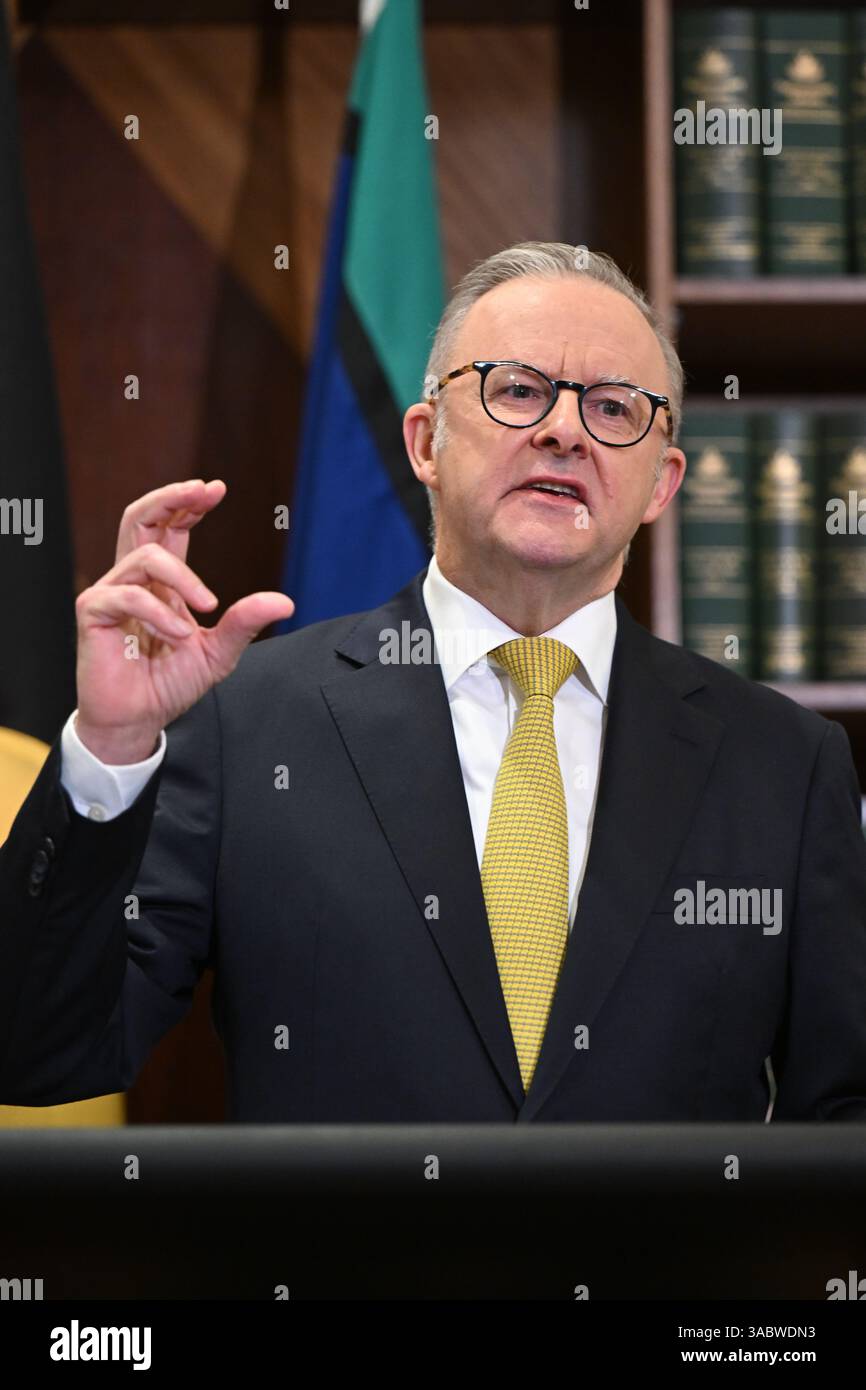 Melbourne, Australia. 03rd Apr, 2025. Australian Prime Minister Anthony ...