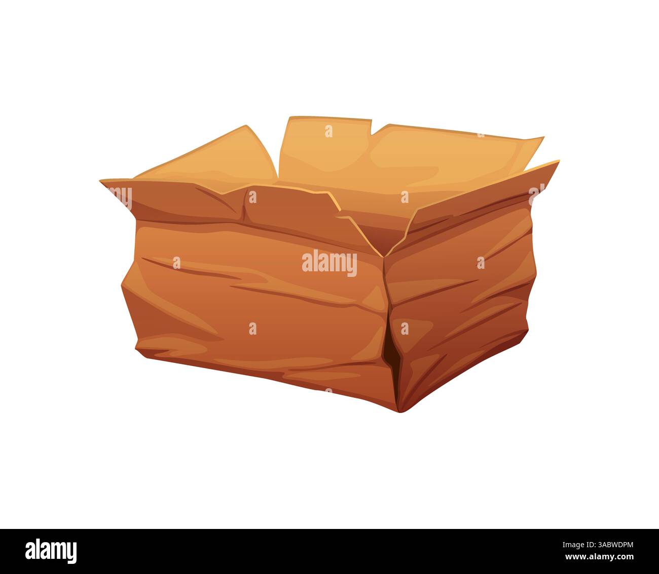 Damaged and broken cargo cardboard box. Destroyed crushed cargo box, damaged wet isolated ...