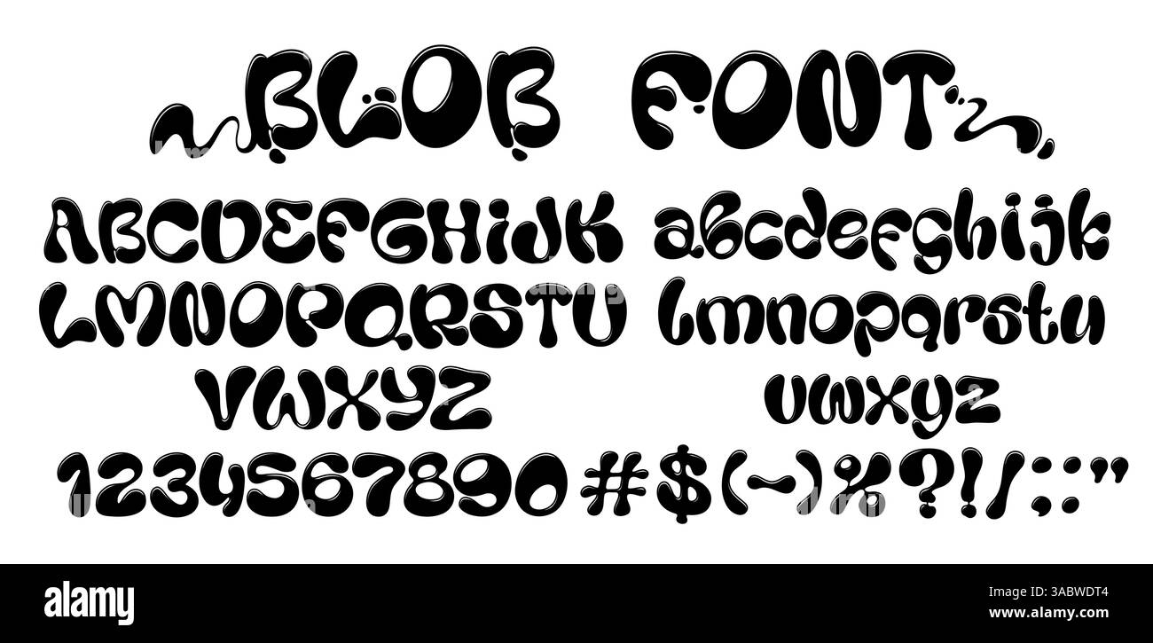 Funky wavy type, liquid bubble font, groovy letters typeface, y2k ...