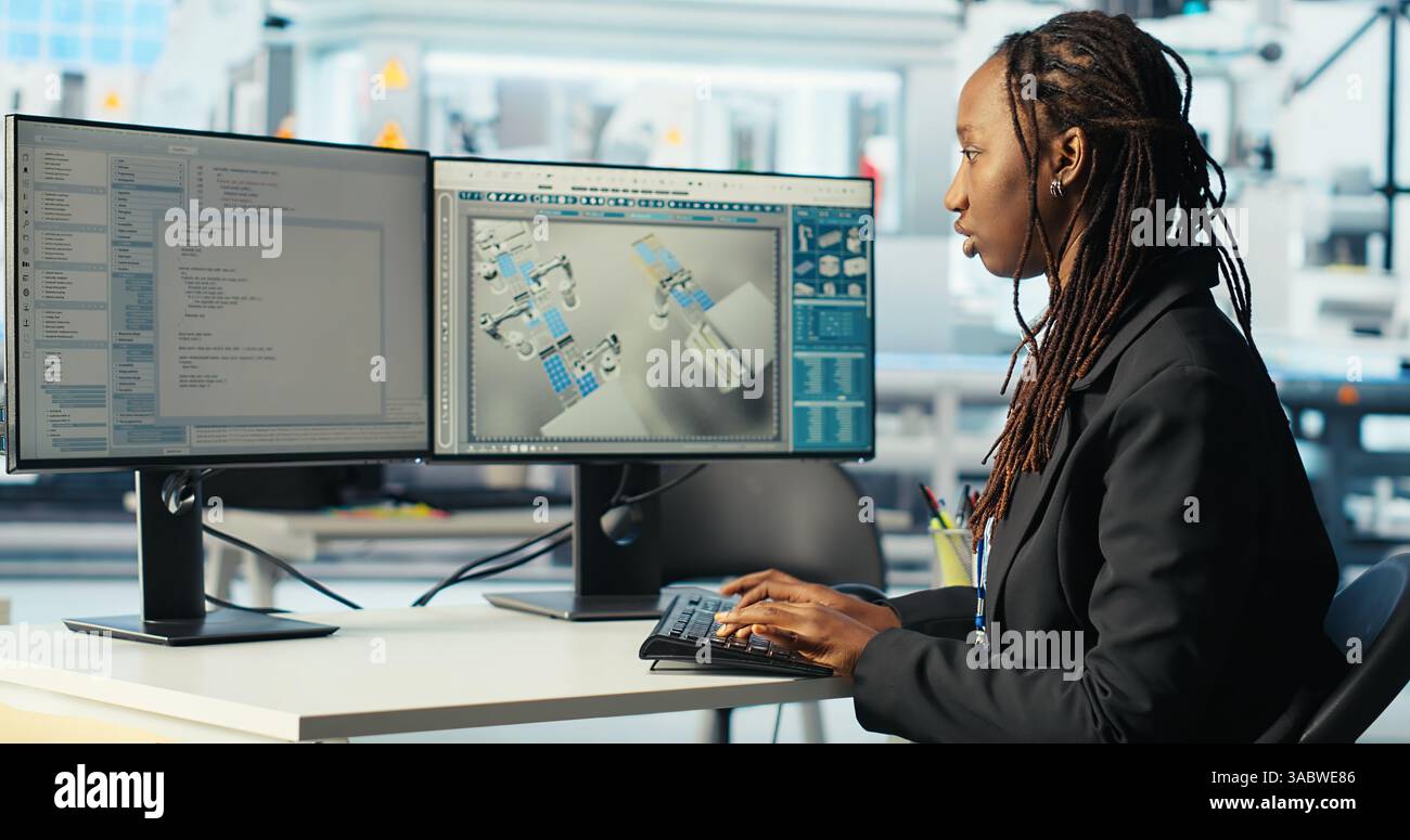 Programmer In Photovoltaics Factory Using Pc Program To Diagnose Malfunctioning Systems Woman