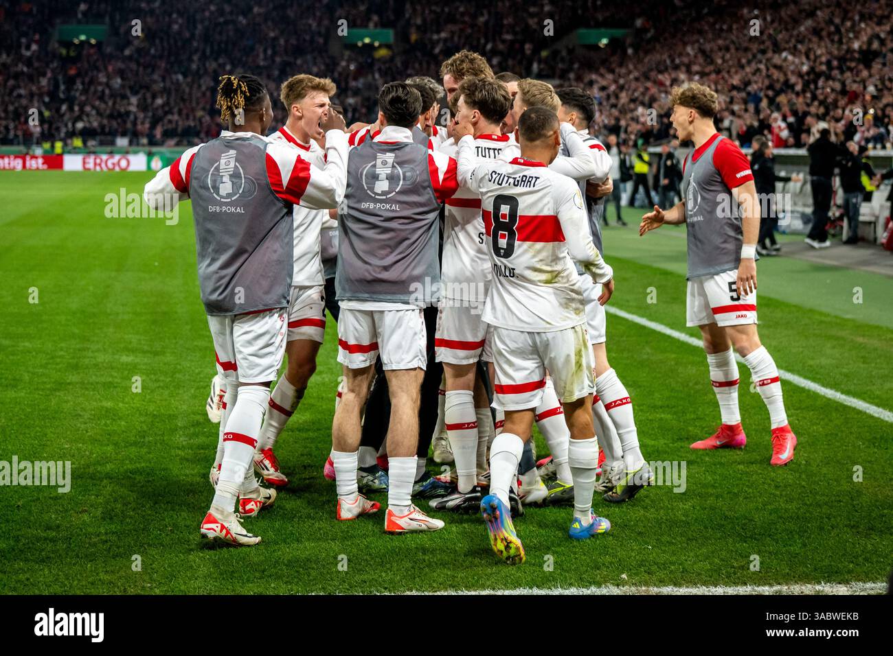 Stuttgart, Deutschland. 02nd Apr, 2025. Jubel zum 2:0 durch Nick Woltemade (VfB Stuttgart, 11 ...