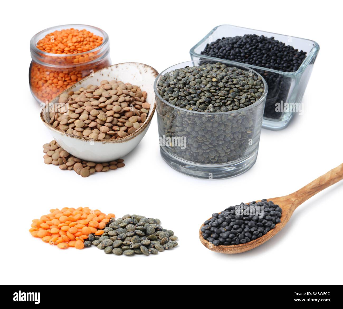 Different types of lentils isolated on white, set Stock Photo - Alamy