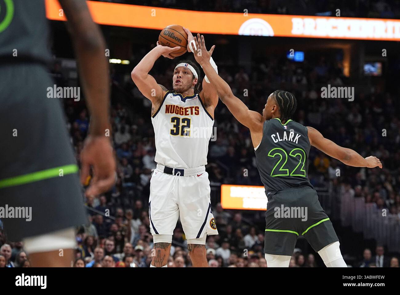 Denver Nuggets forward Aaron Gordon (32) shoots as Minnesota ...