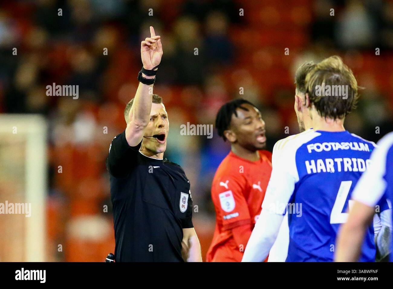 Oakwell Stadium, Barnsley, England - 1st April 2025 Referee Will Finnie ...