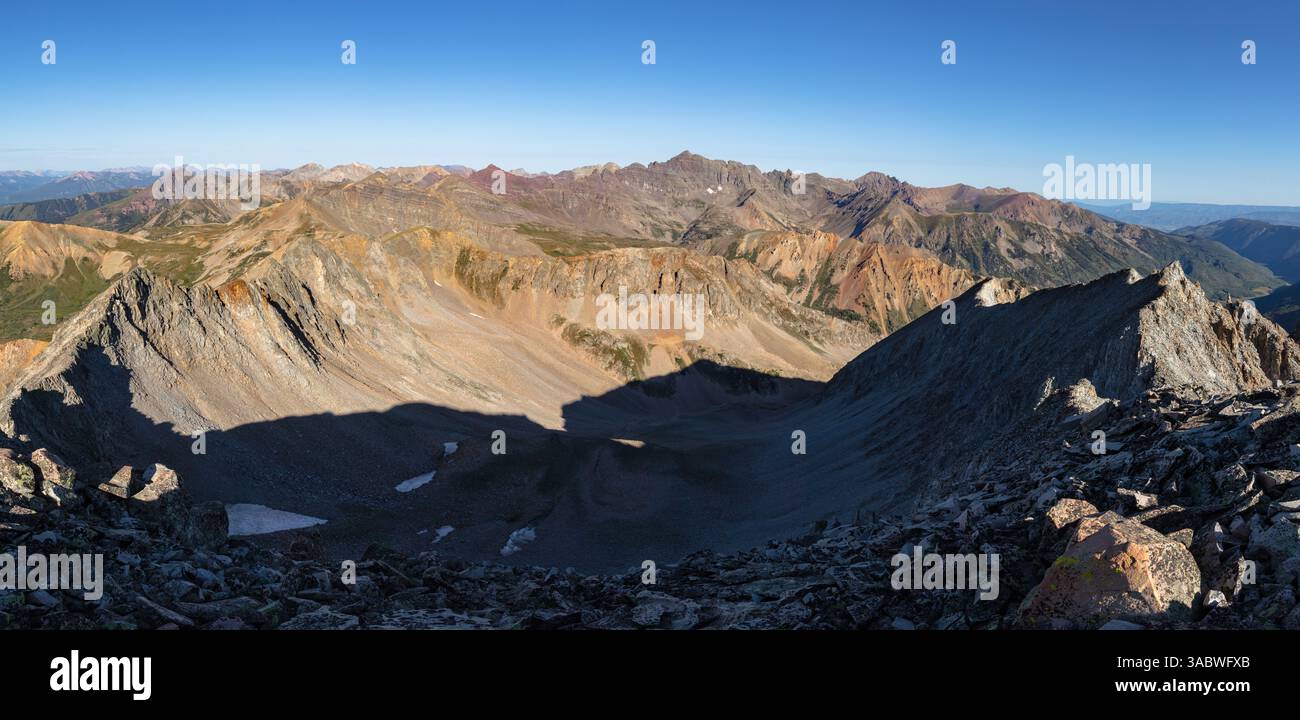 From atop 13er Star Peak a panoramic view of the Colorado Elk Range mountains including 14er ...