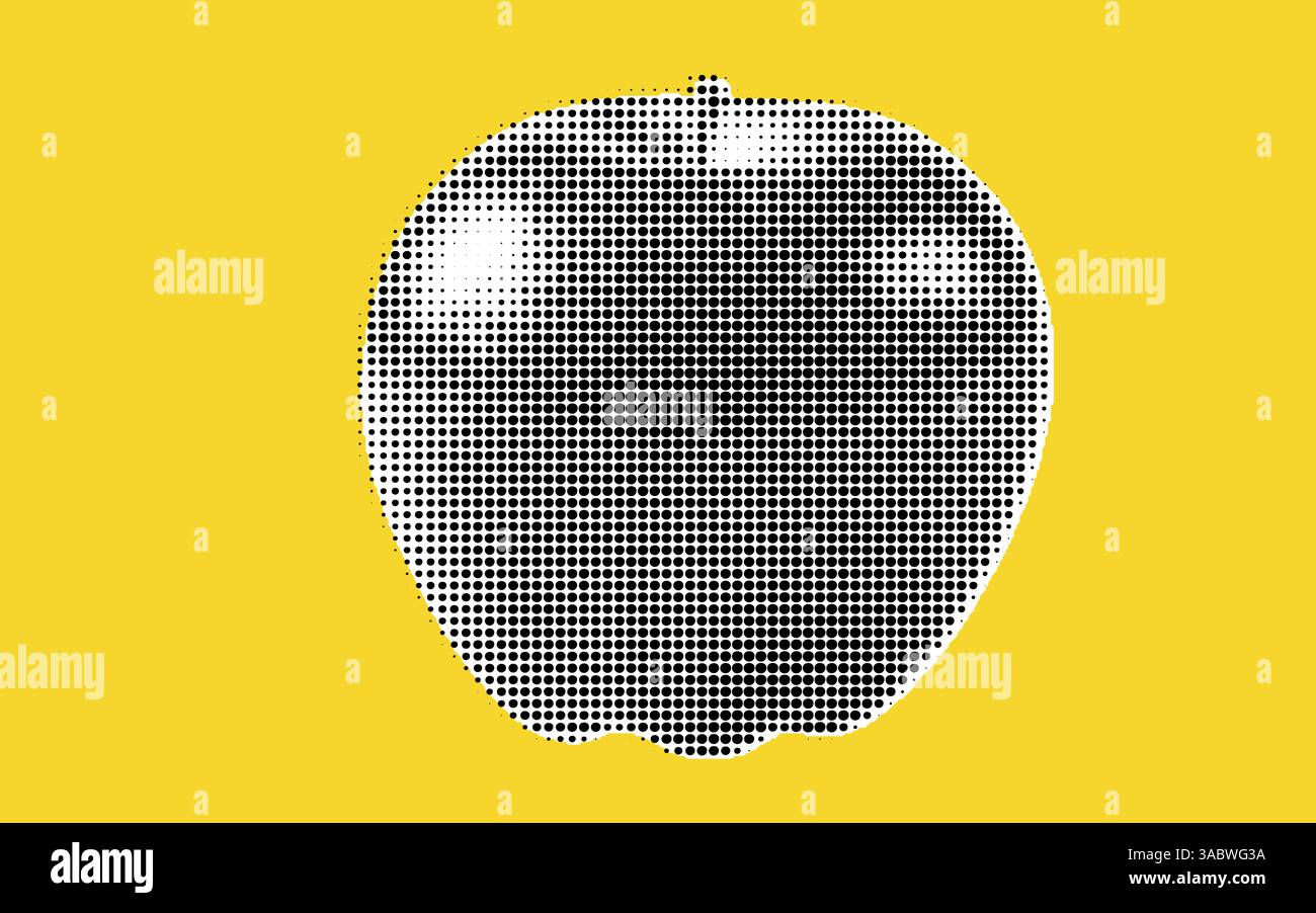 Stylized Black and White Apple on Yellow Background Stock Vector Image ...