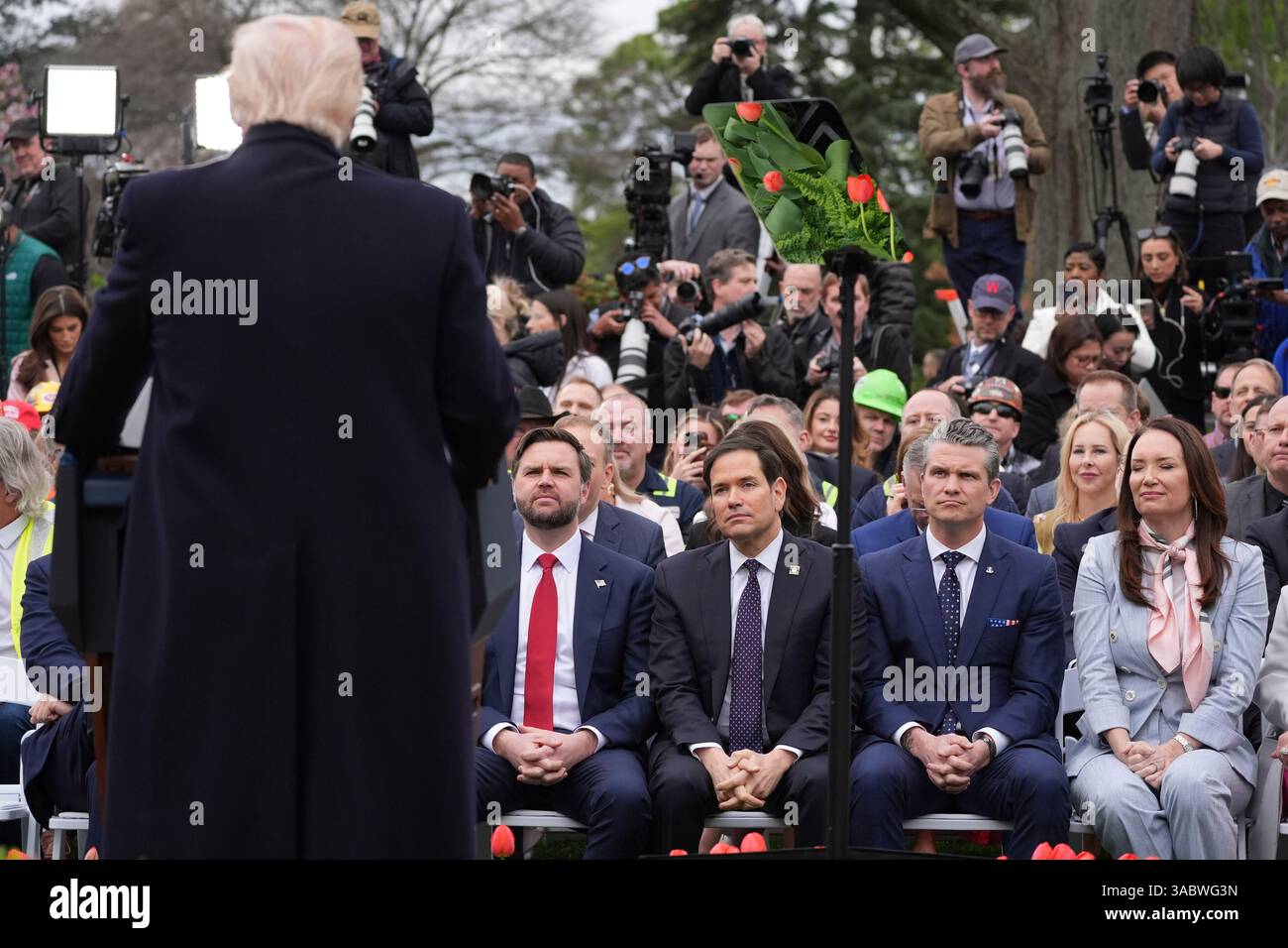 President Donald Trump speaks during an event to announce new tariffs ...