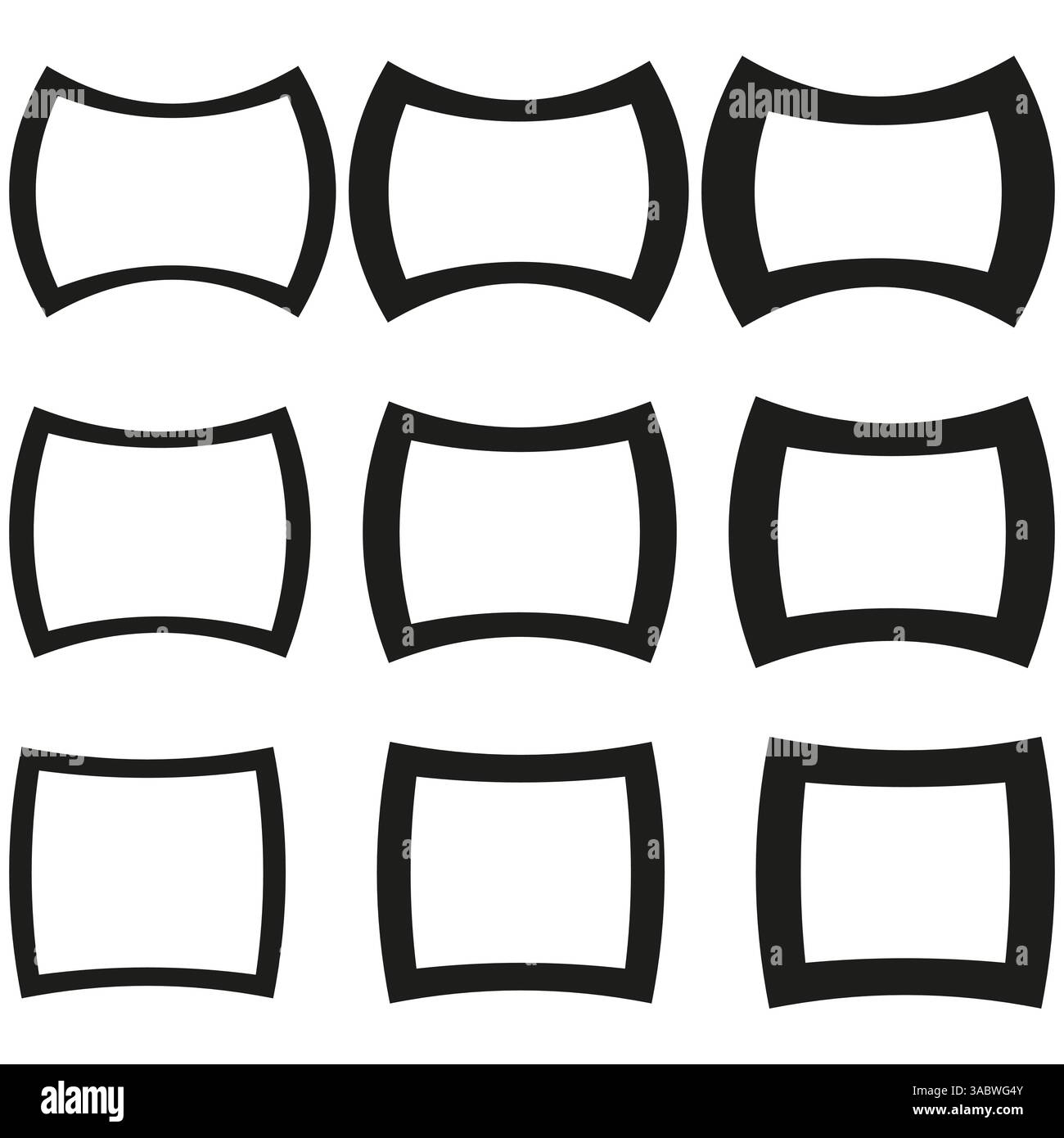 Rectangle icon pack. Concave shape forms. Curved border symbols. Vector black outlines Stock ...
