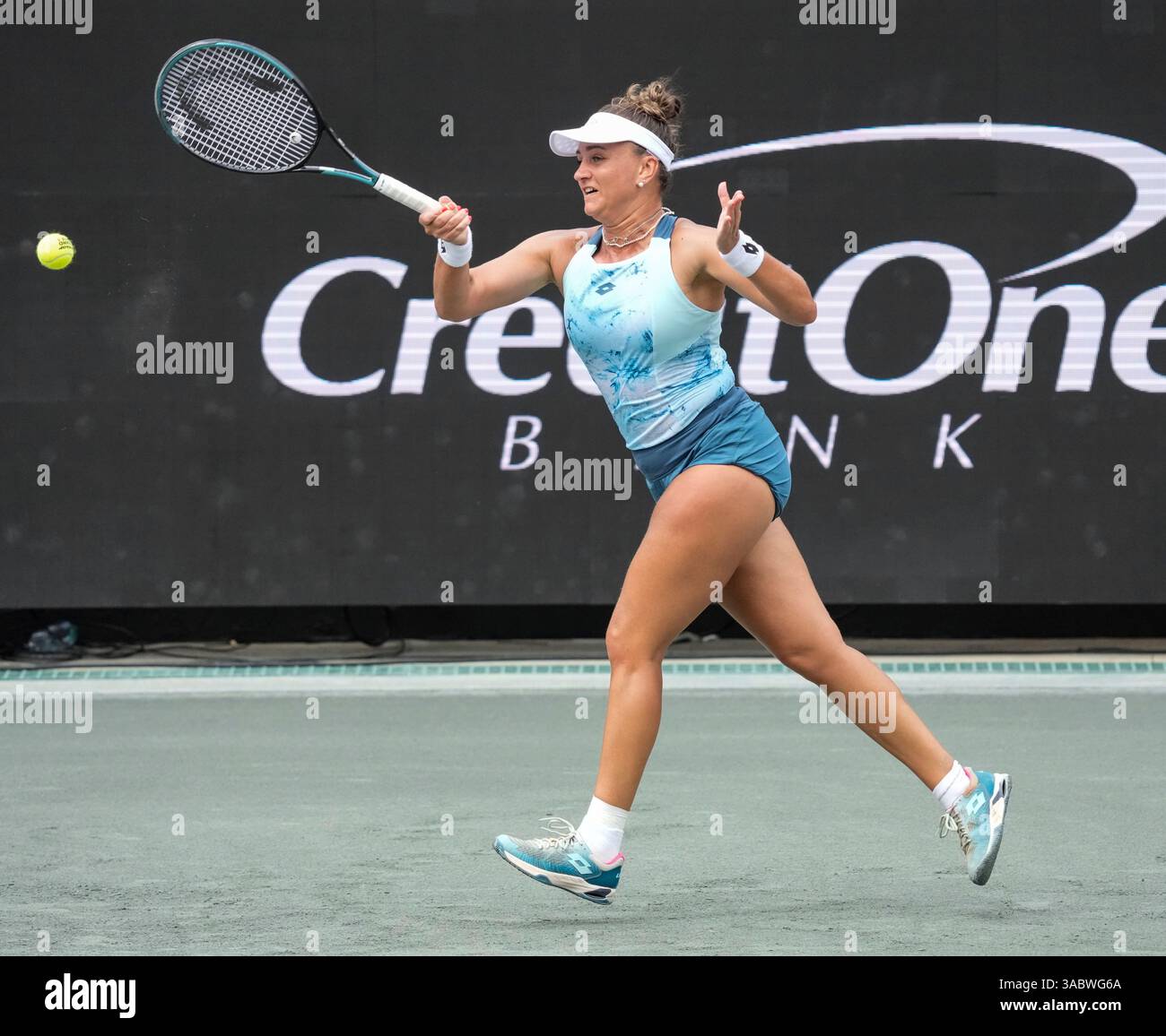 April 2, 2025: Iryna Shymanovich loses to Jessica Pegula (USA) 6-0, 6-3 ...
