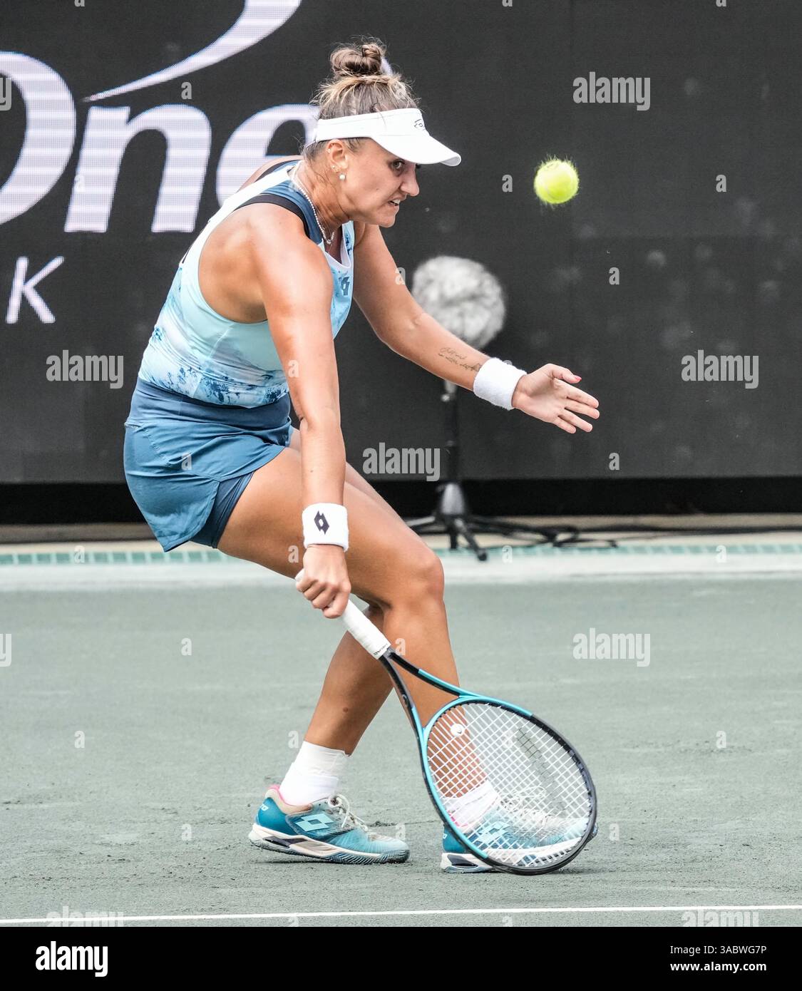 April 2, 2025: Iryna Shymanovich loses to Jessica Pegula (USA) 6-0, 6-3 ...