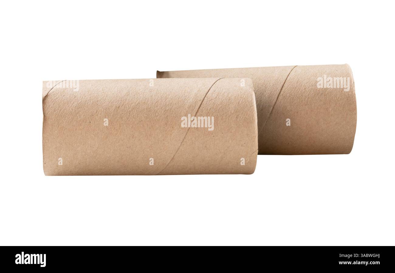 Side view of tissue paper cores or toilet paper tubes in stack after ...