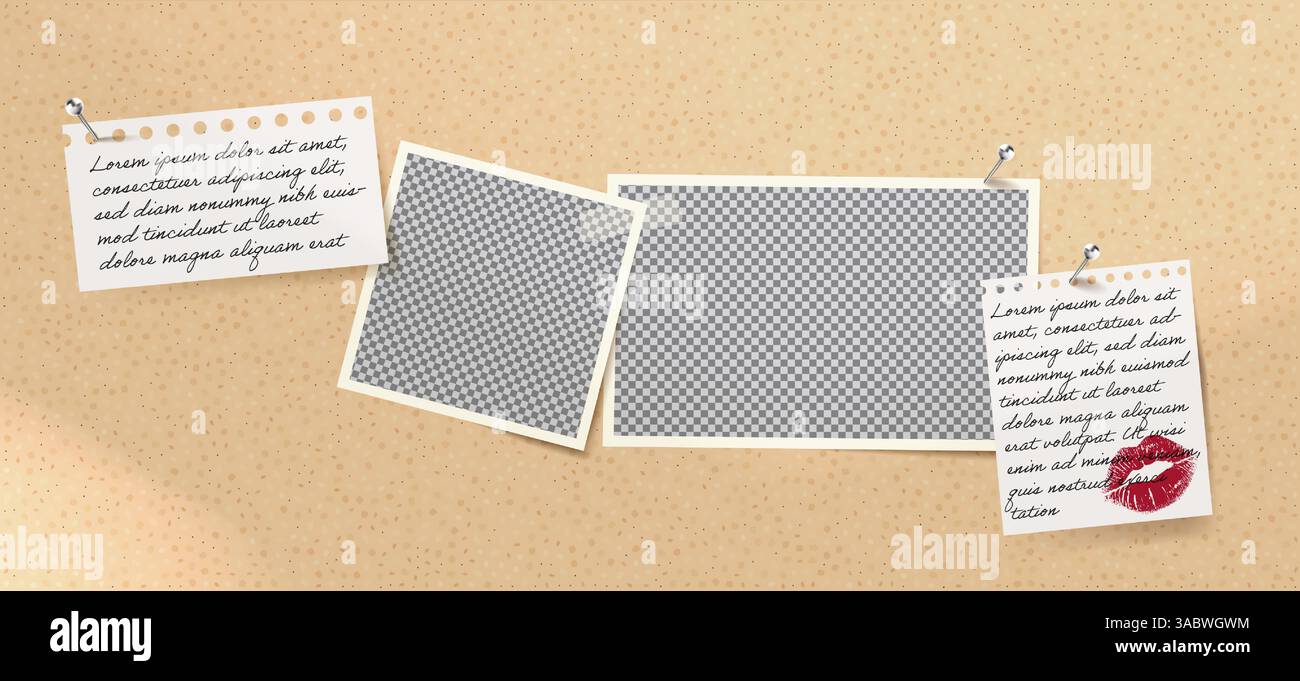 Photo frame template with kiss note design. Retro scrapbook collage ...