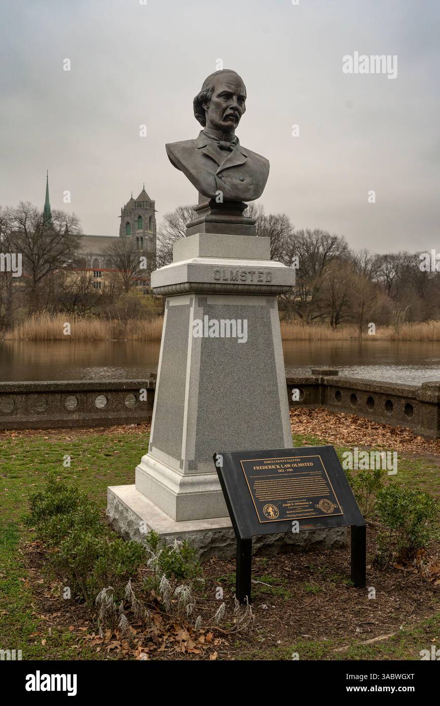 Newark, NJ - US - Mar 30, 2025 A bronze bust of Frederick Law Olmsted ...