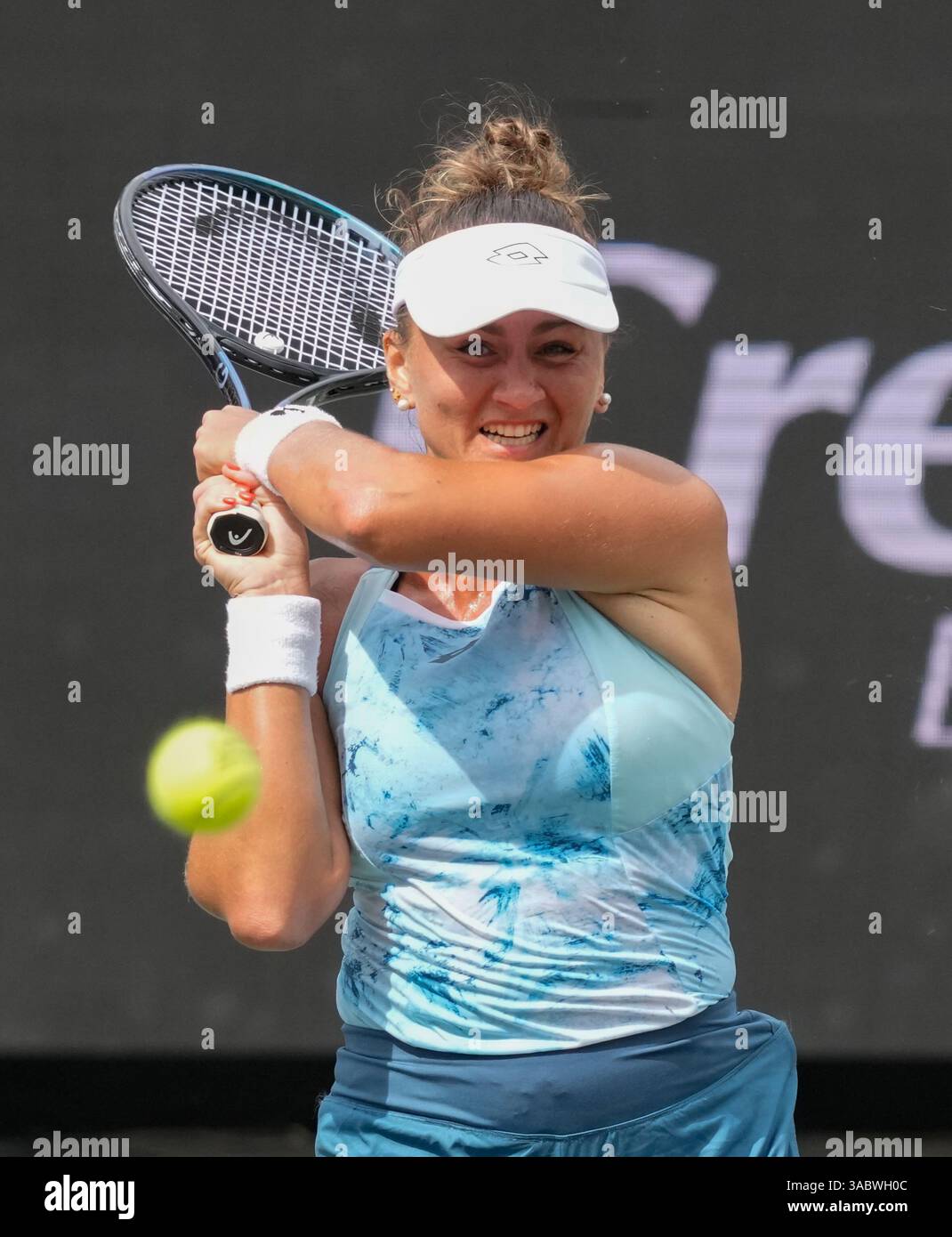 April 2, 2025: Iryna Shymanovich loses to Jessica Pegula (USA) 6-0, 6-3 ...