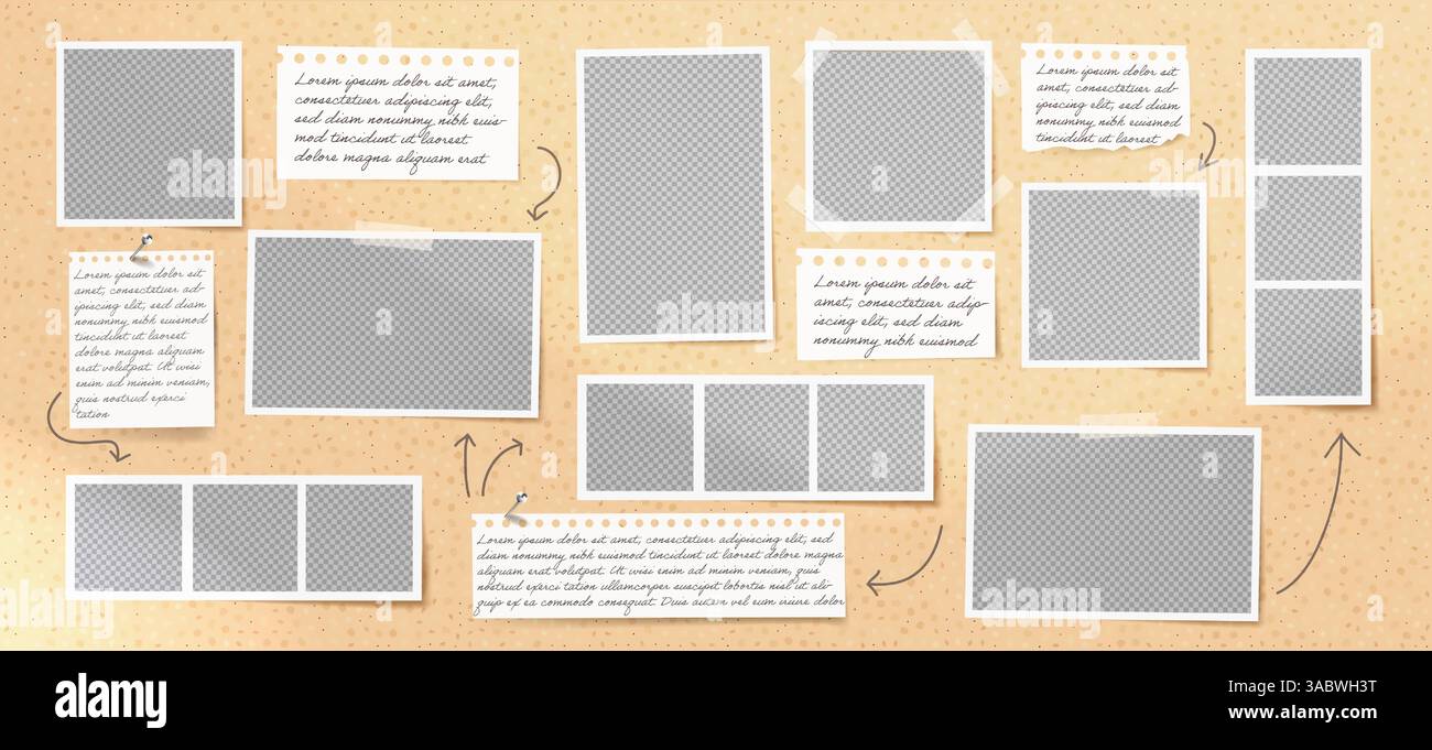 Photo frame collage with paper note and arrow element. Retro scrapbook ...